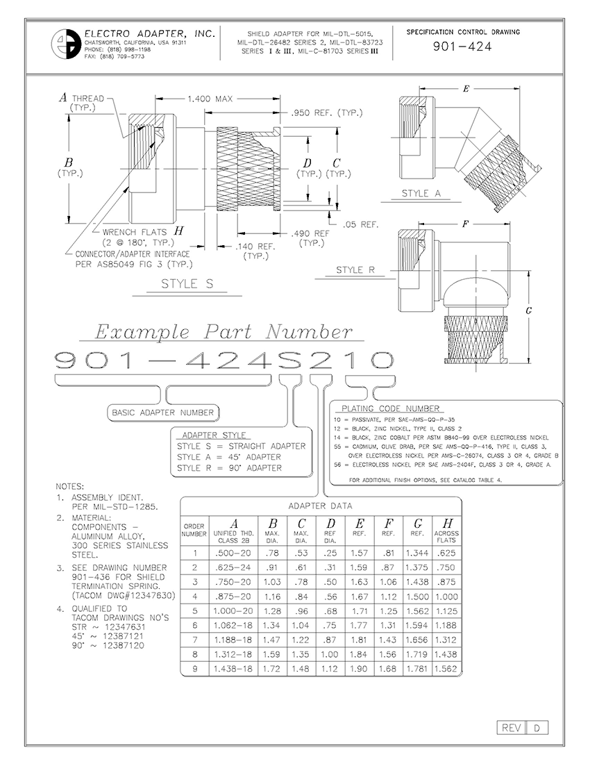 Electro Adapter 901-424, Backshell Adapters, Banded Terminations, D ...