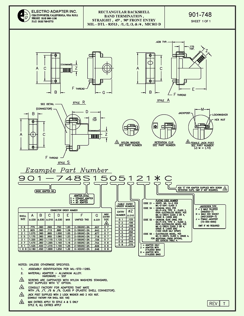 Electro Adapter: 901-748 Rev T, Backshell Adapters, Banded Terminations ...