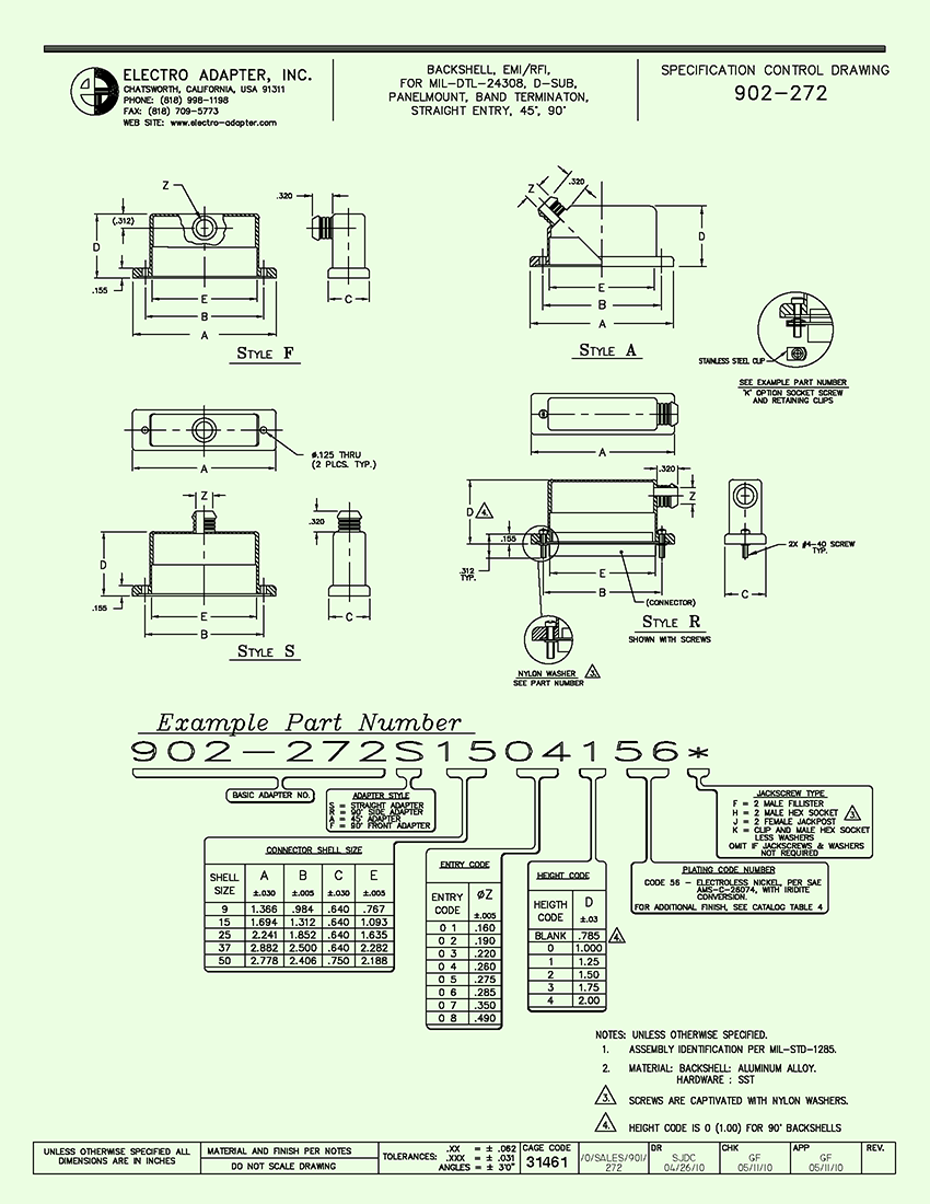 Electro Adapter 902-272, Backshell Adapters, Banded Terminations, D ...